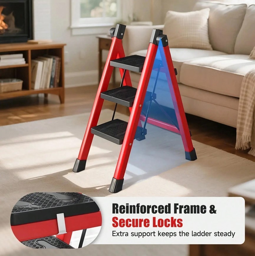 Steel Folding 3 Step Stool Ladder Adults With Soft-Grip Handle 660 Lbs ...