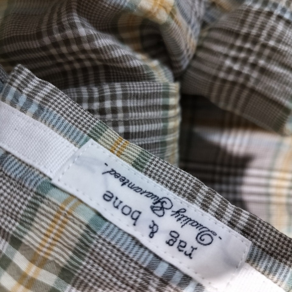 912) Rag & Bone Gus Army Plaid Short Sleeve Button Down Shirt Large | eBay