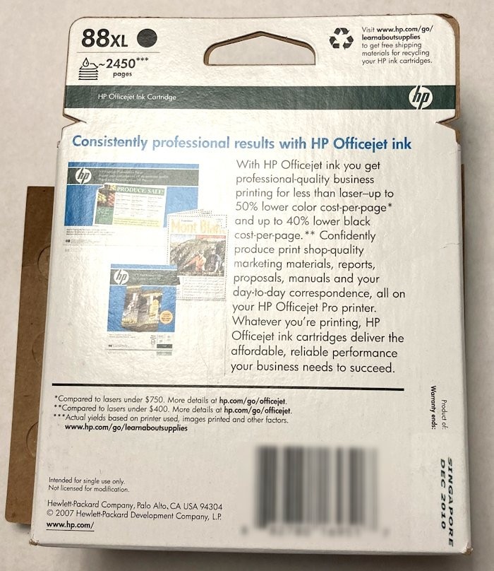 Genuine HP Officejet Printer Ink 88XL High Capacity Black Yellow C9396A ...