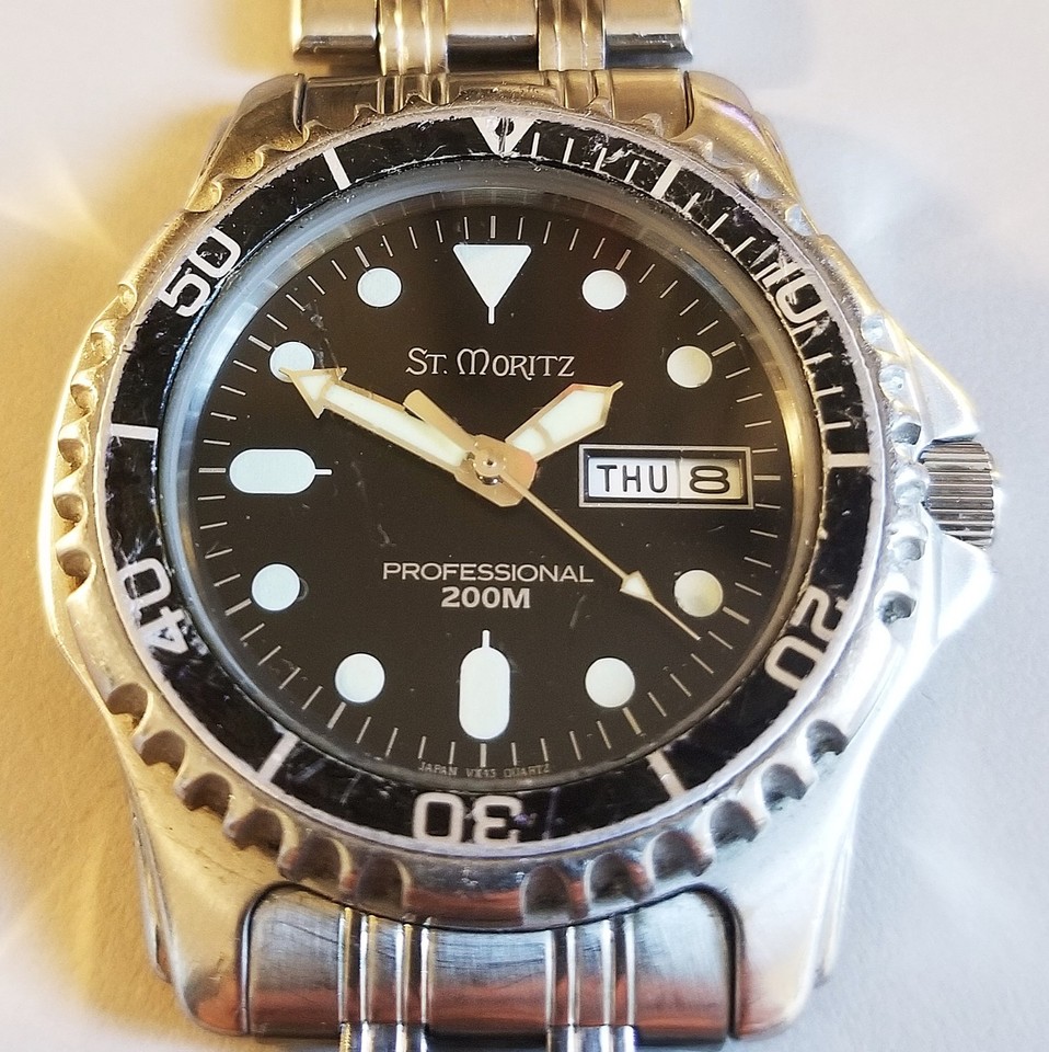 ST. MORITZ PROFESSIONAL 200M JAPAN VINTAGE 40MM ST STEEL QUARTZ MEN'S ...