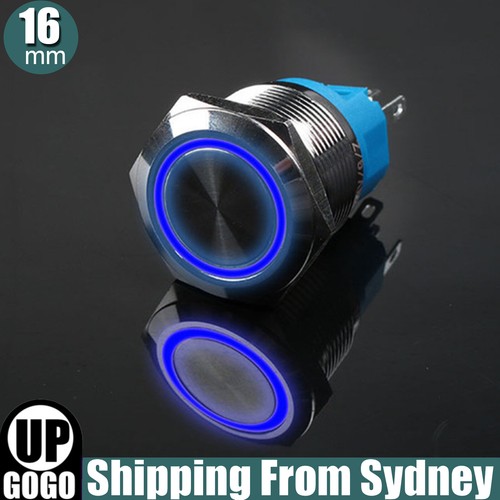 16mm Waterproof Switch Metal Push Button Latching ON/OFF 12V IP67 BLUE ...