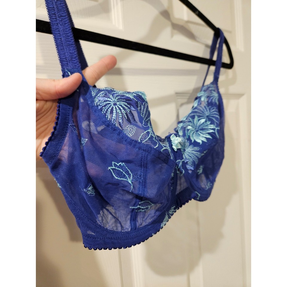 Pour Moi St Tropez Bra 34G US / 34F UK Blue Lace Embroidered Underwire ...
