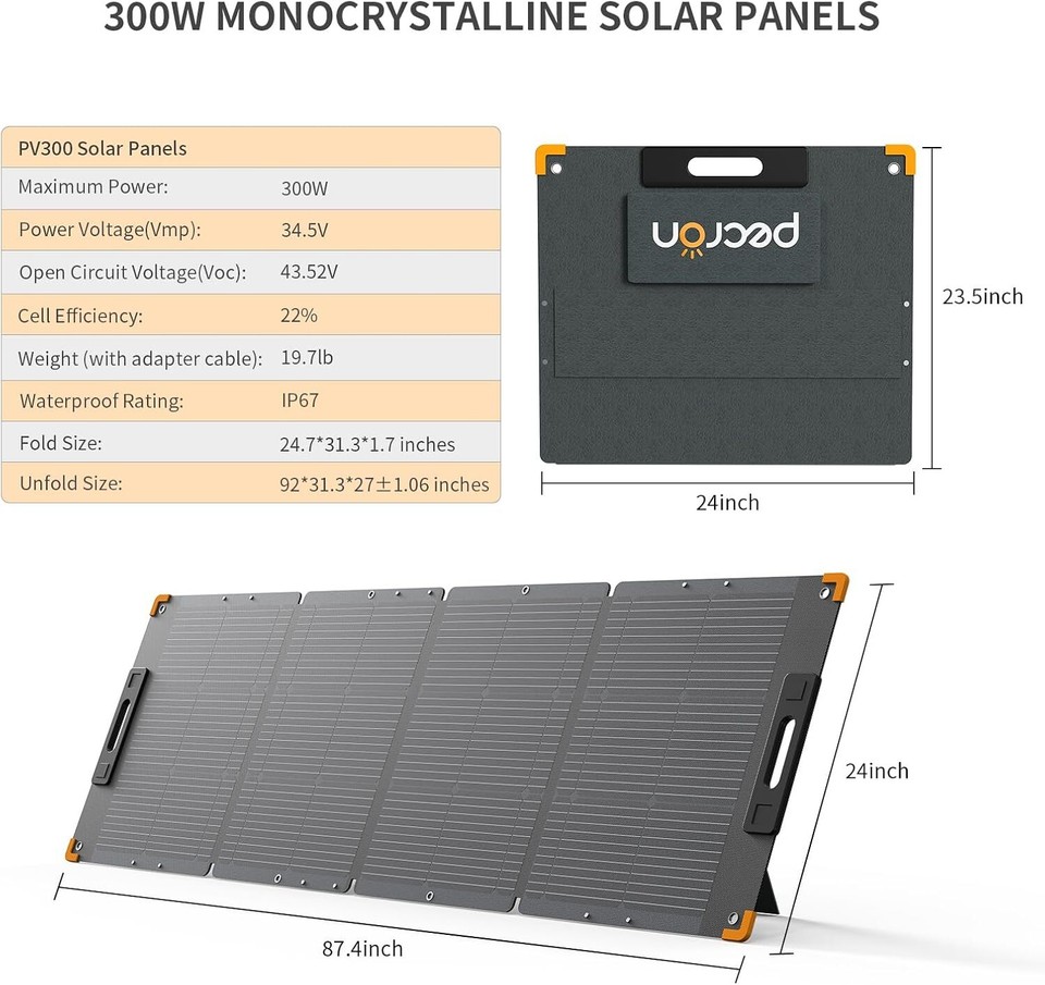 PECRON PV300 300W Portable Solar Panel Kit for Power Station Generator ...