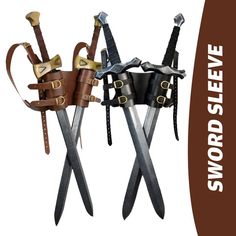 Medieval Men Dual Sword Shoulder Back Sheath Scabbard Holder Warrior PU ...