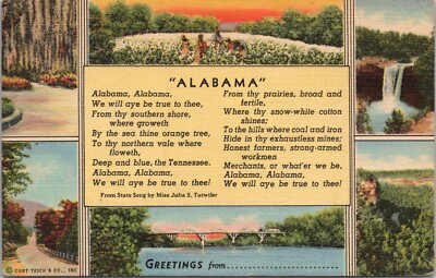 Postcard Alabama Lyrics to State Song - Multiview - Greetings from Fill ...