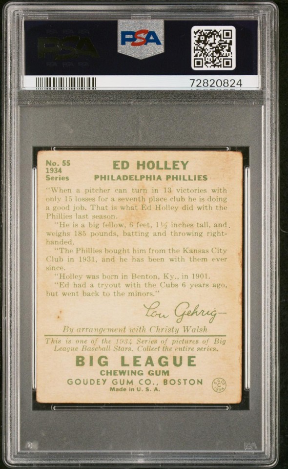 1934 GOUDEY ED HOLLEY #55 PSA 2 NEW LABEL VINTAGE BASEBALL PHILLIES | eBay