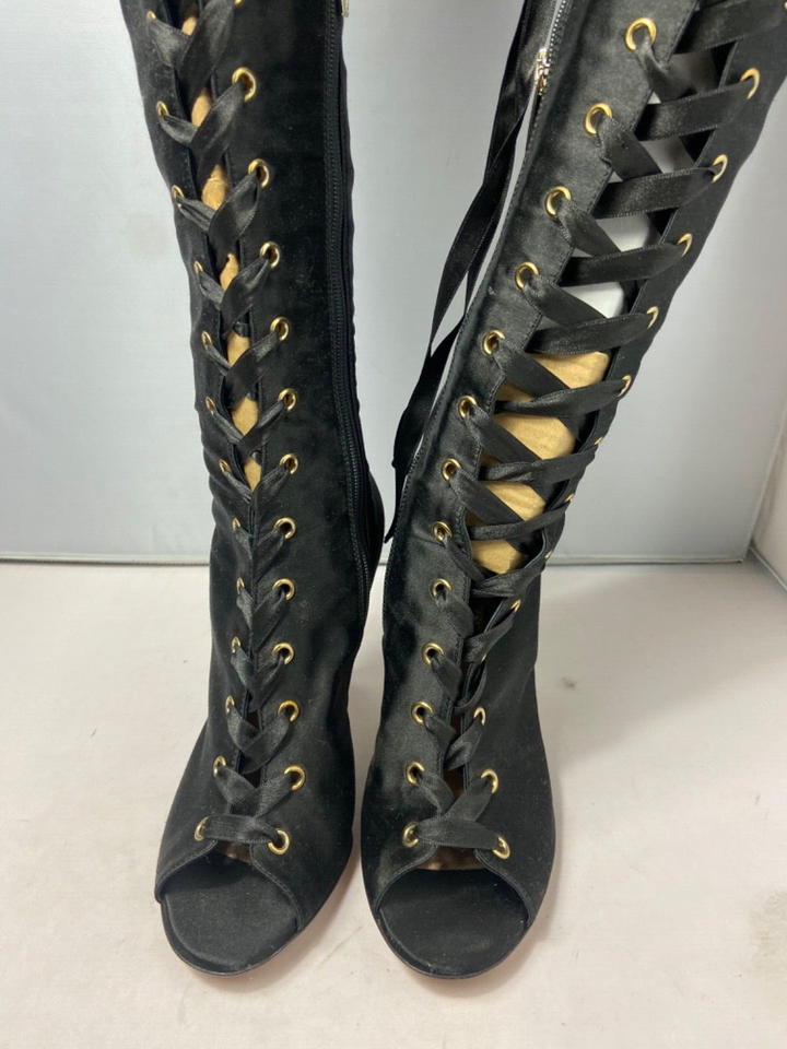 Gianvito Rossi Black satin laceup zip over knee high boots 36 | eBay