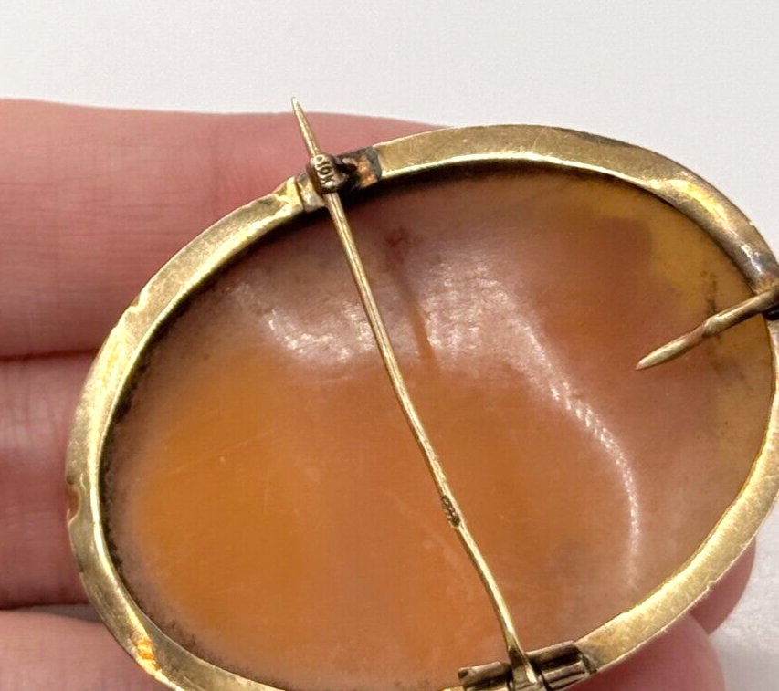 Large Antique 10k Yellow Gold Goddess Diana & Apollo Shell Cameo Brooch ...