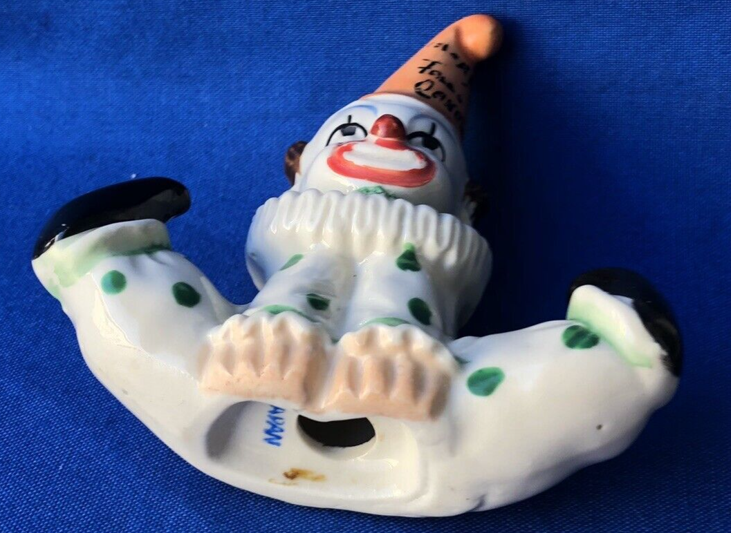 Vintage Ceramic Salt Shaker Clown Figurine Green Dotted Outfit Orange ...