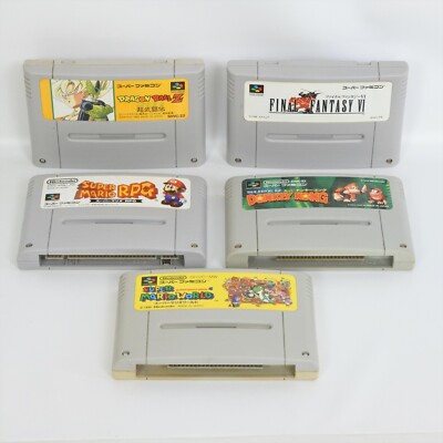 Lot of 5 Cartridge Only Super Famicom Nintendo B set FF6 DNK Mario ...