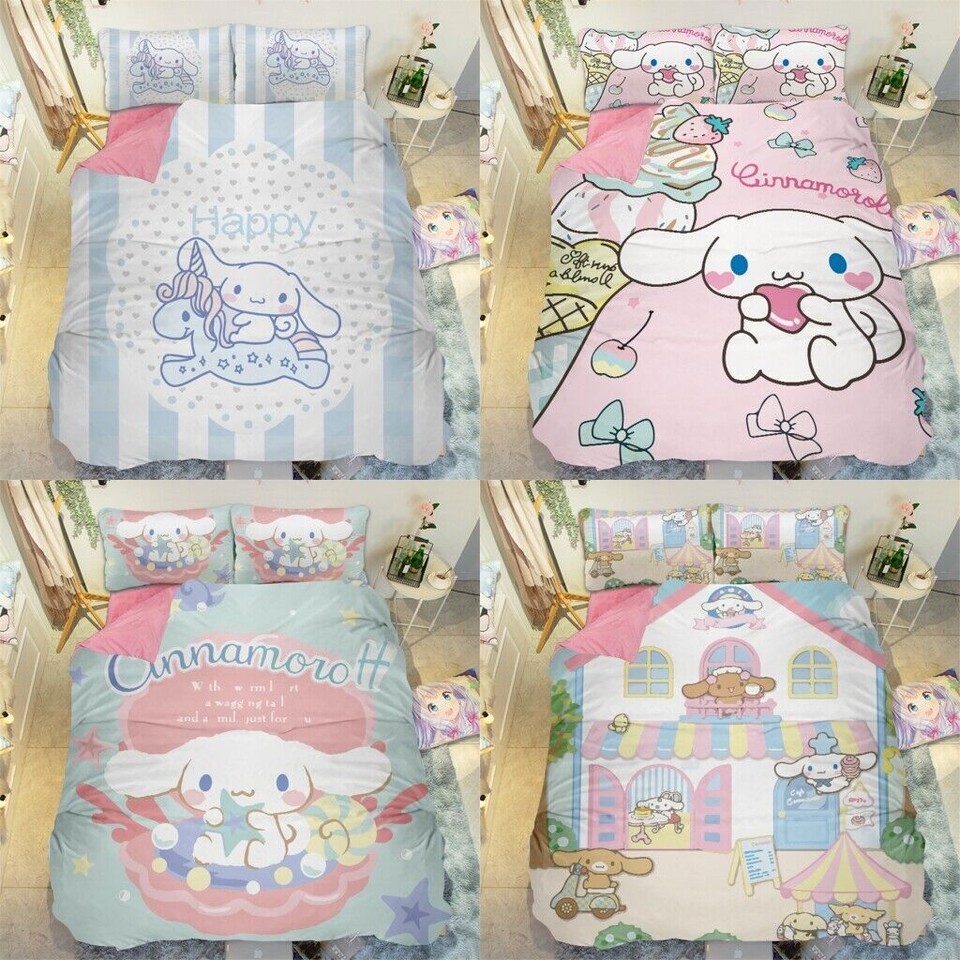 Cartoon Duvet Cinnamoroll Cover Bed Sheet Pillowcase Set for Twin Queen ...