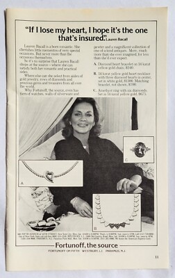 1981 Lauren Bacall Shops At Fortunoff Jeweler 5.5 x 9" Print Ad | eBay