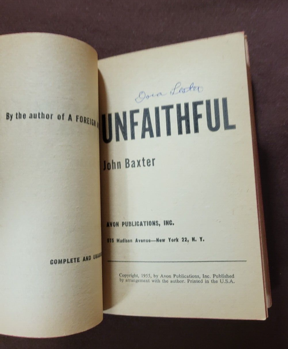 Unfaithful by John Baxter 1955 Avon 836 Paperback | eBay