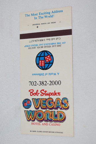 Bob Stupak's Vegas World Hotel and Casino Dice 30 Strike Matchbook ...