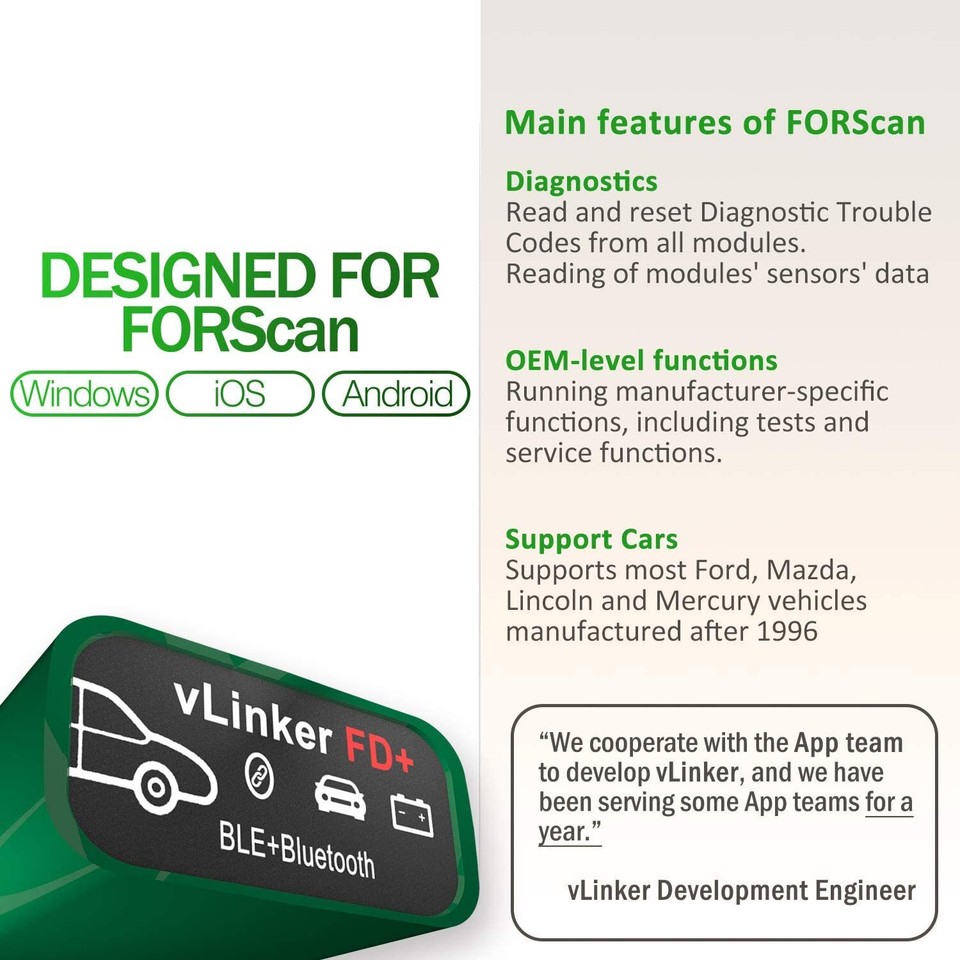 Vgate vLinker FD Plus OBD2 Adapter Bluetooth BLE Scanner FORScan for ...