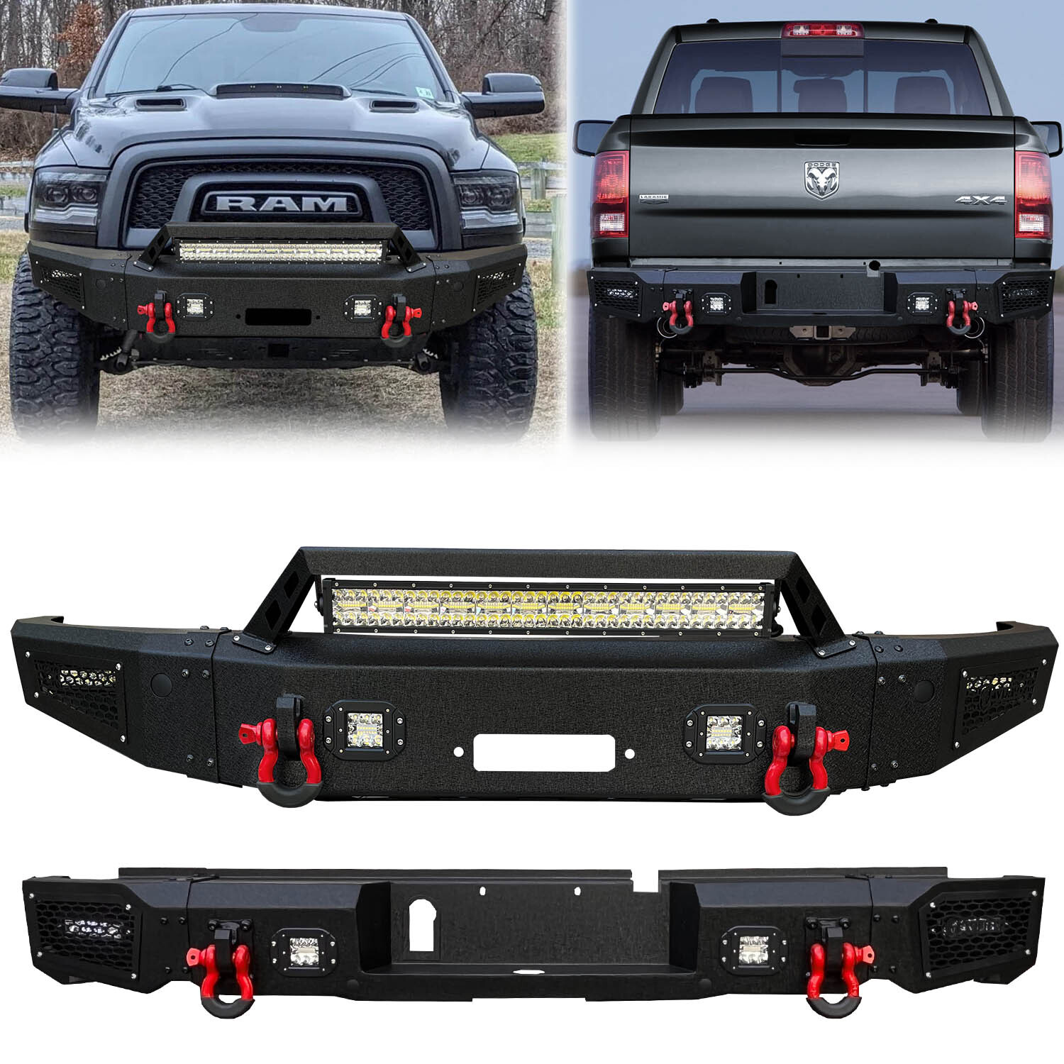 Vijay For 2015-2018 Ram 1500 Rebel Front/Rear Bumper With LED Lights&D ...