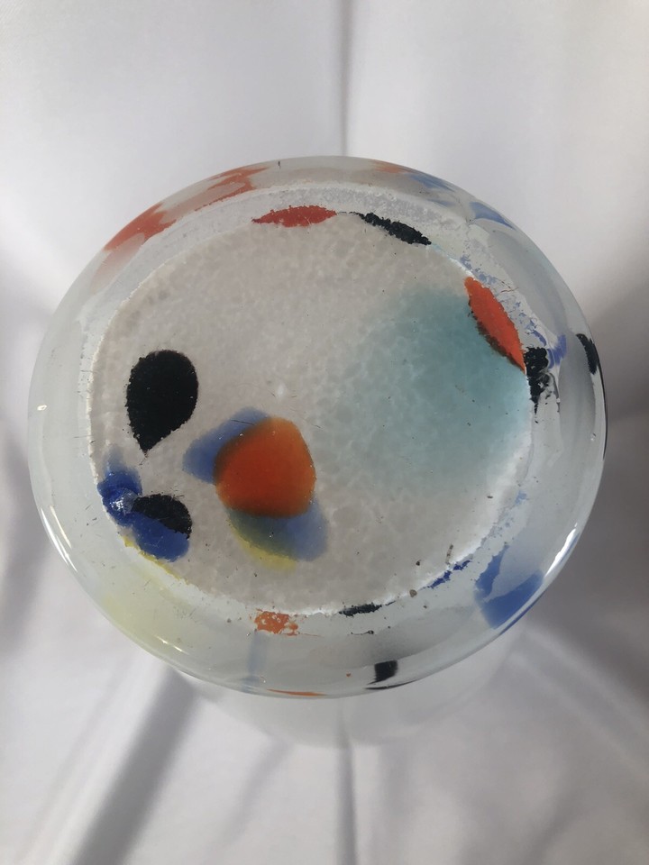 Large MURANO STYLE SPLATTER CONFETTI ART GLASS VASE RUFFLED Fluted 5 ...