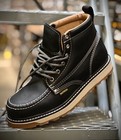 MEN'S WORK BOOTS MOC TOE GENUINE LEATHER LACE UP SAFETY BLACK COLLAR ...