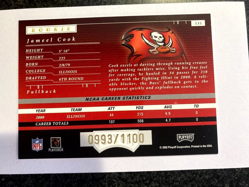 2001 Playoff Preferred /1100 Jameel Cook #131 Rookie RC B17 | eBay