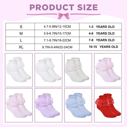 8 Pairs Girls Dress Socks Baby Ruffle Socks Cute Frilly Lace anklets ...