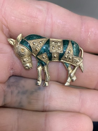 Vintage Donkey Figural Green Enameled Gold Tone Brooch Pin | eBay