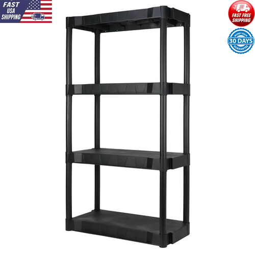 Plastic 4-Tier Shelving Unit Freestanding Garage Storage Rack 70 Pound ...