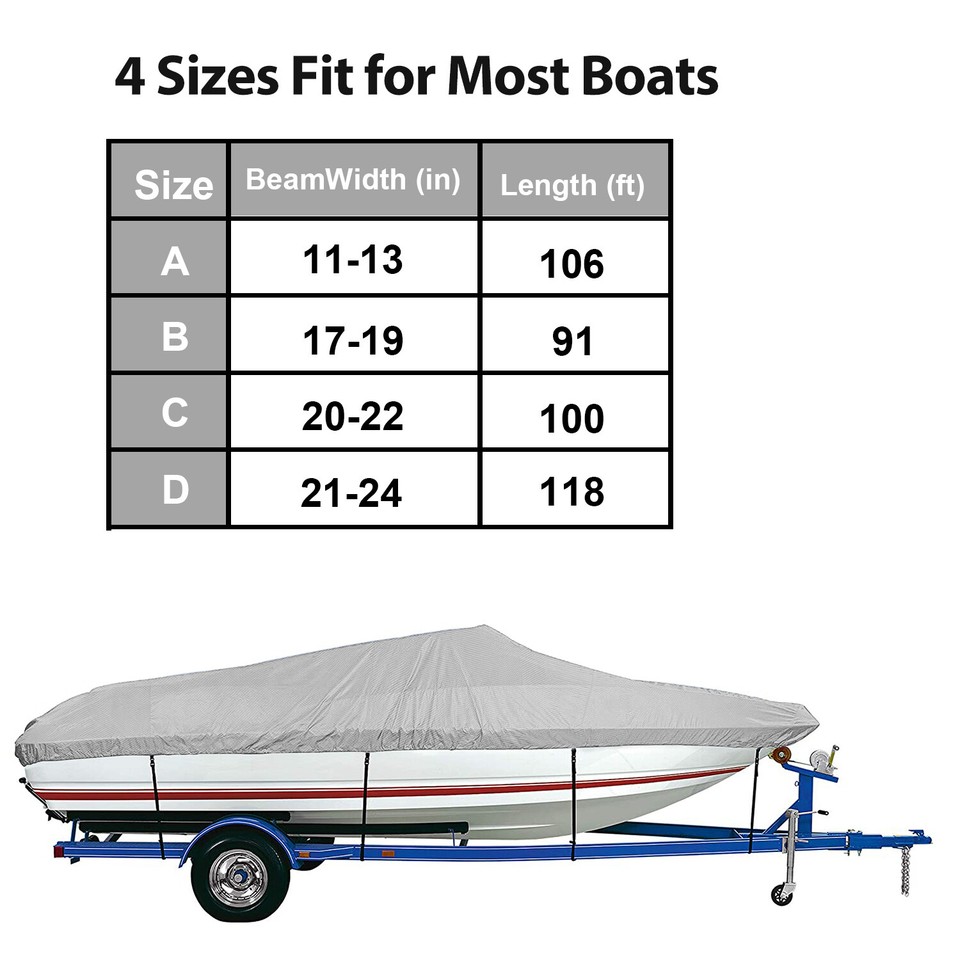 21-24Ft Trailerable Boat Cover UV Waterproof Heavy Duty Fishing V-Hull ...