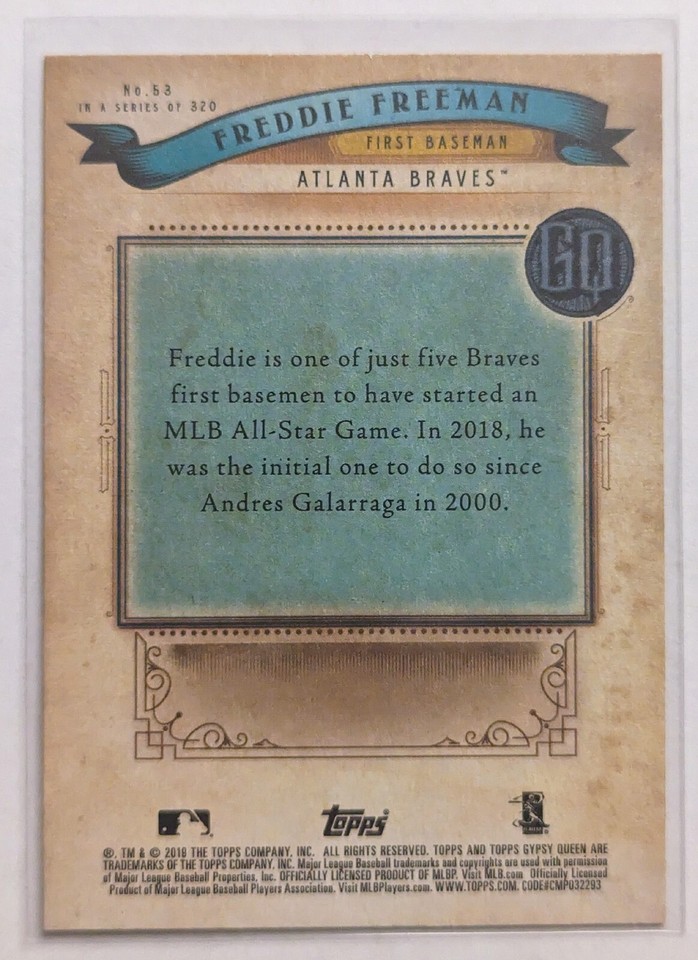 2019 TOPPS GYPSY QUEEN FREDDIE FREEMAN #53 ATLANTA BRAVES | eBay