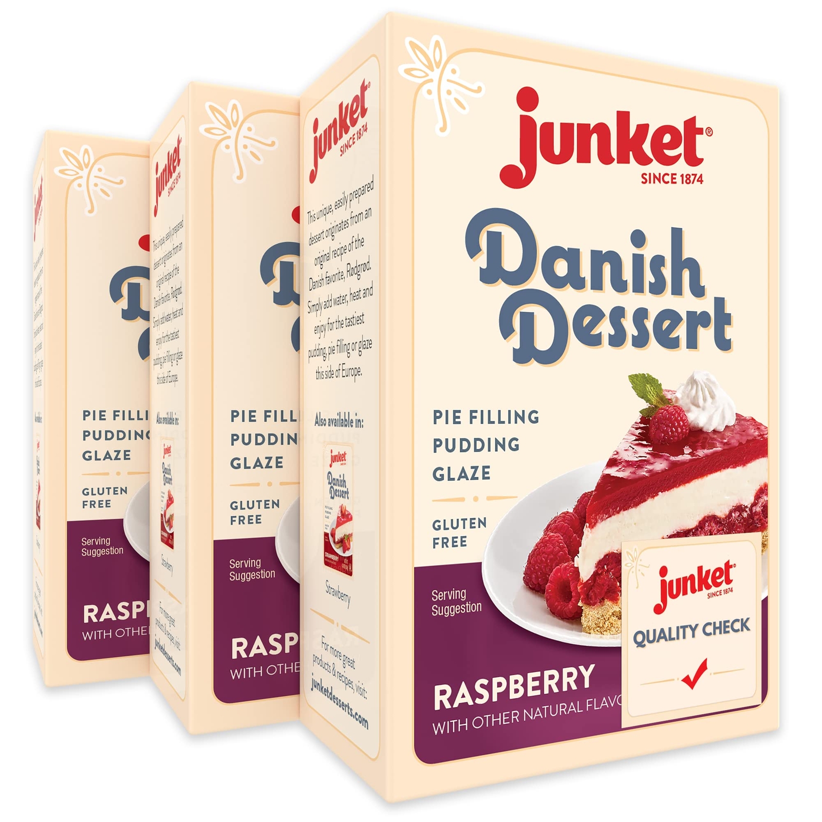 Junket Raspberry Danish Dessert Pudding Pie Filling Glaze 3 Boxes 4.75 ...