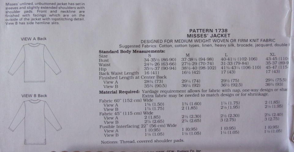 Kwik Sew Sewing Pattern 1738 Size S-XL Open Front Jacket | eBay