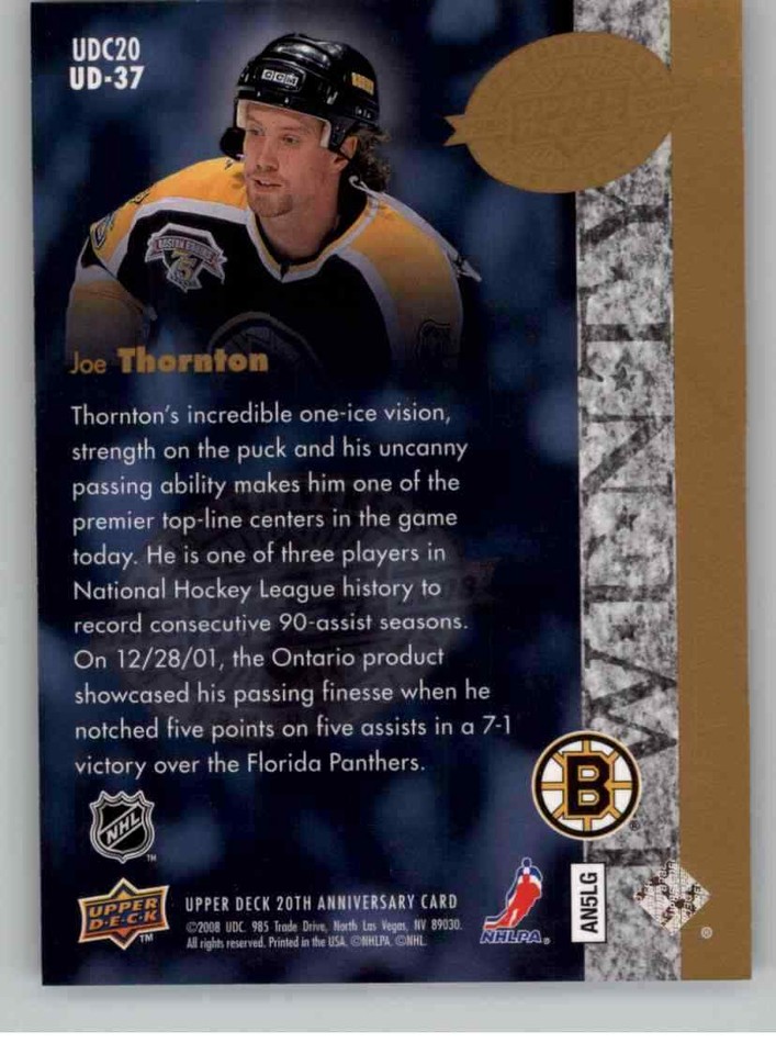 2008 Upper Deck 20th Anniversary Joe Thornton card #37 | eBay