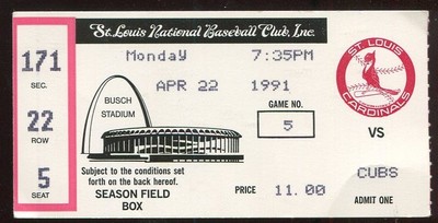 Ticket Baseball St. Louis Cardinals 1991 4/22 CUBS | eBay
