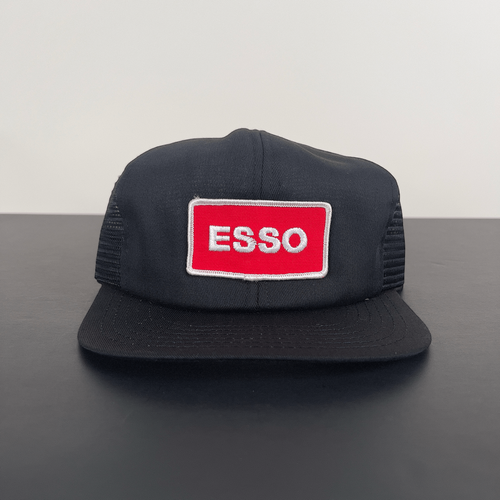 Vintage Esso Gas Oil Black Patch Trucker Hat Pre-Owned Promo Wear ...