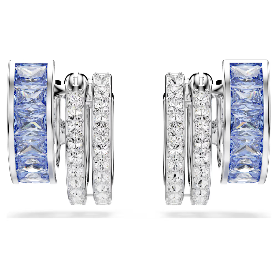 New Authentic Connexus hoop earrings Mixed cuts, Blue, Rhodium plated ...