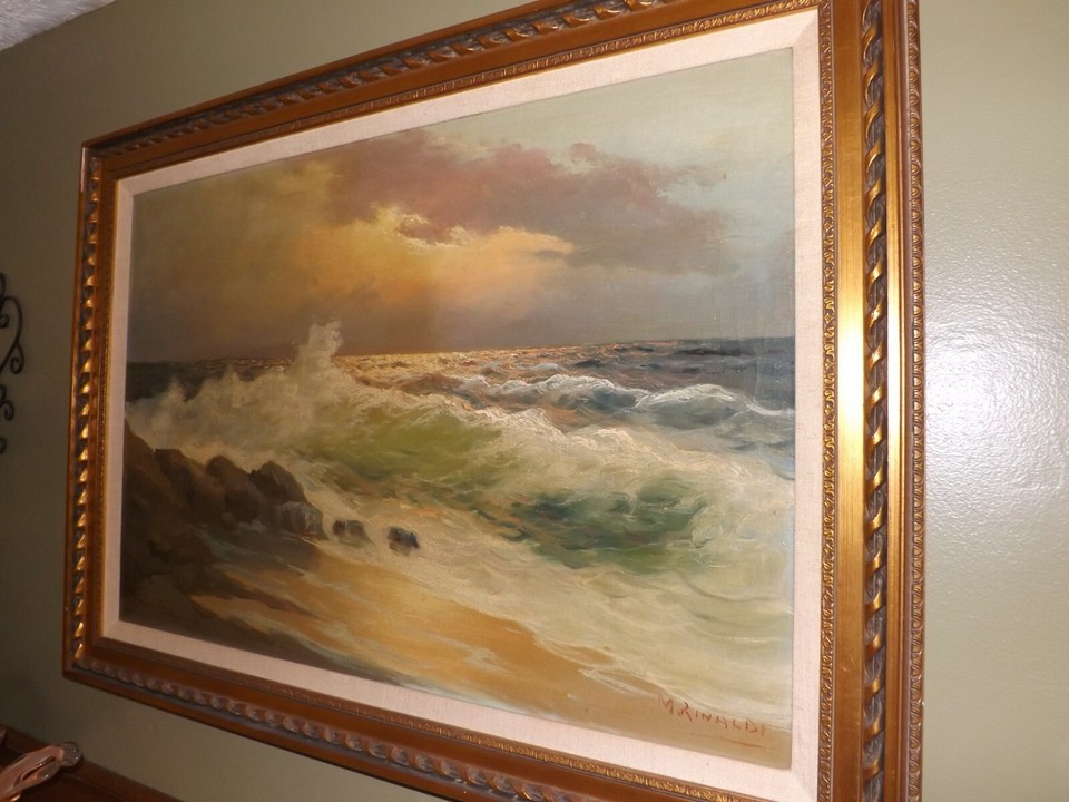 Seascape Italian M Rinaldi Impressionist Oil Painting Fine Art Vintage ...