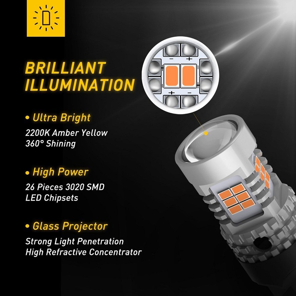 2x Super Bright 26smd Amber Yellow 7444 7440 LED Rear Turn Signal Bulbs ...