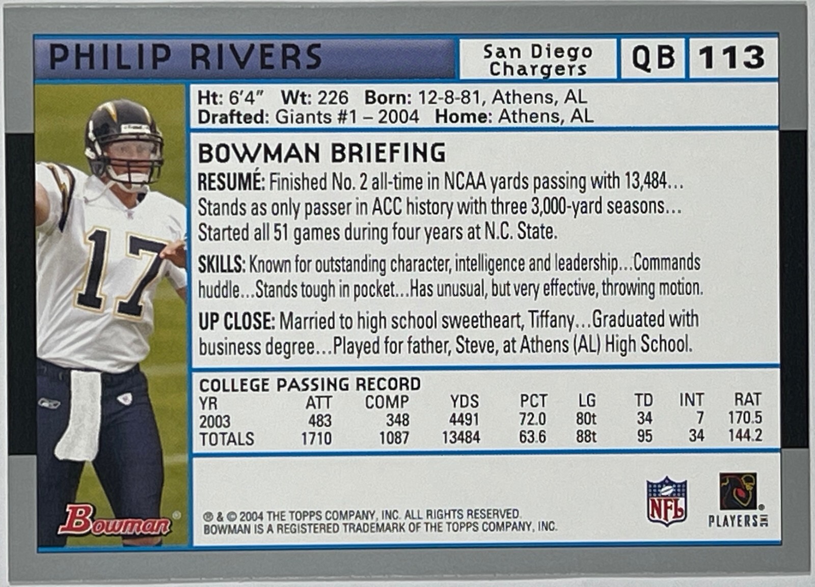 Lot Of 4 2004 Bowman Rookie Card Philip Rivers RC #113 | eBay