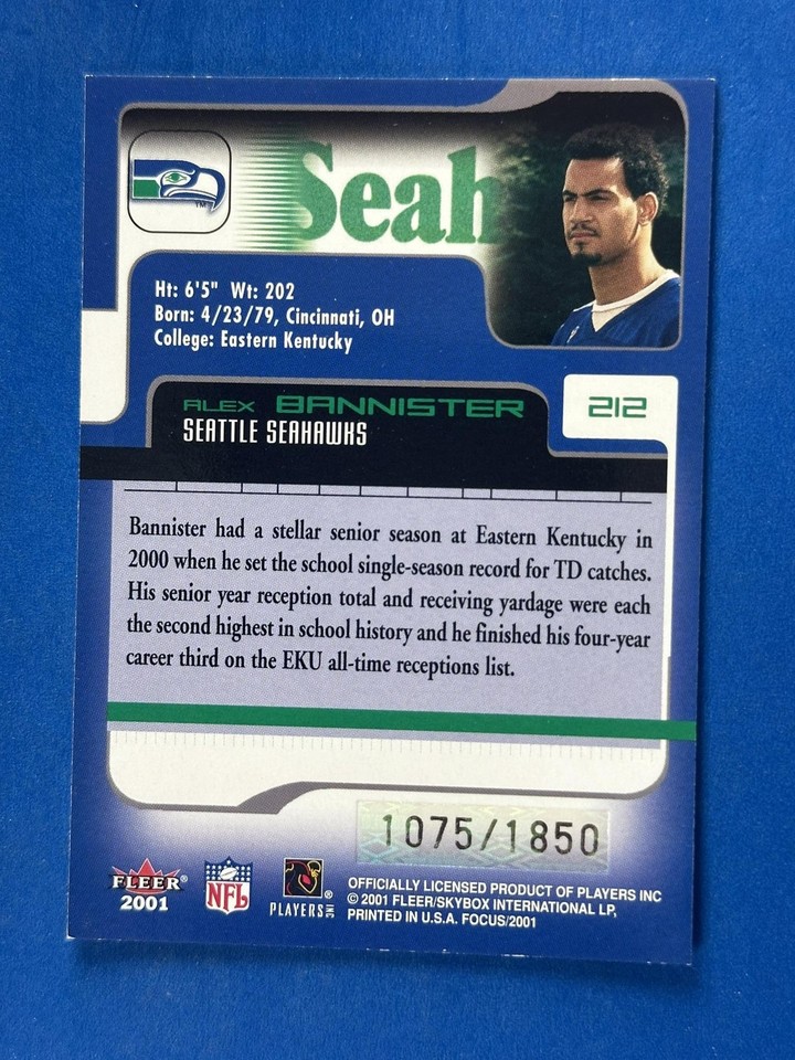 2001 Fleer Focus #212 Alex Bannister Seattle Seahawks #/1850 | eBay