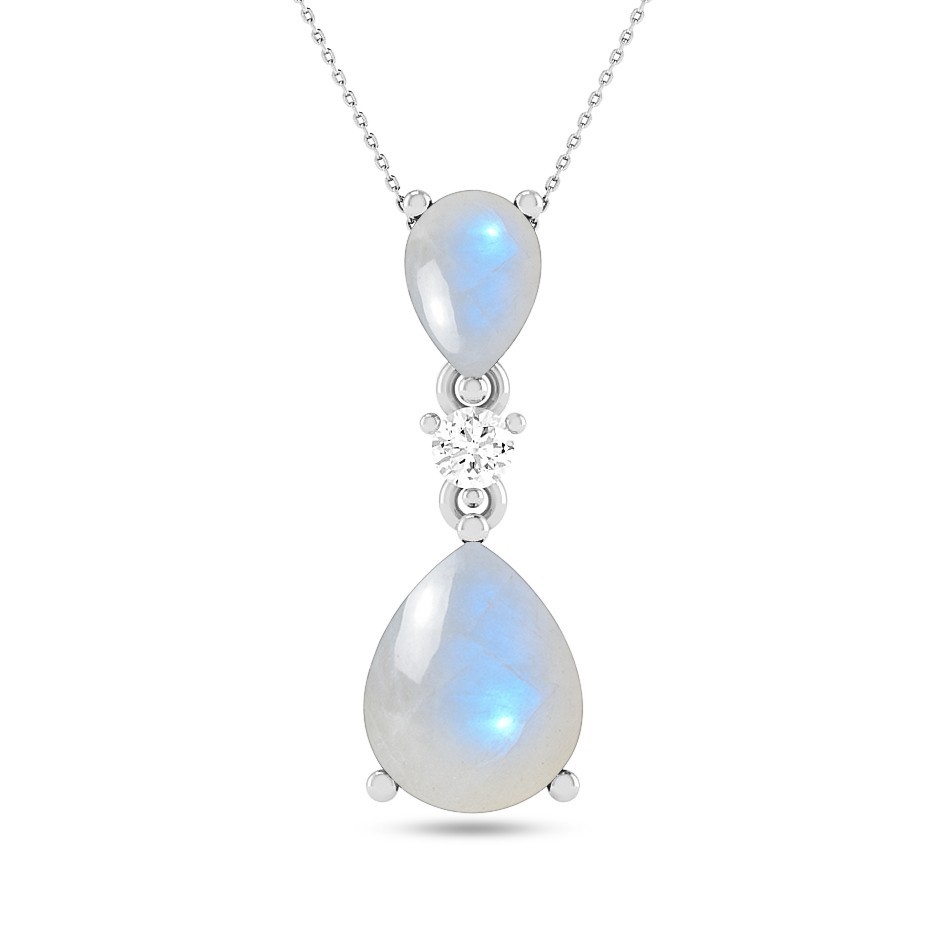Moonstone Diamond Drop Pendant Sterling Silver June Birthstone Necklace ...