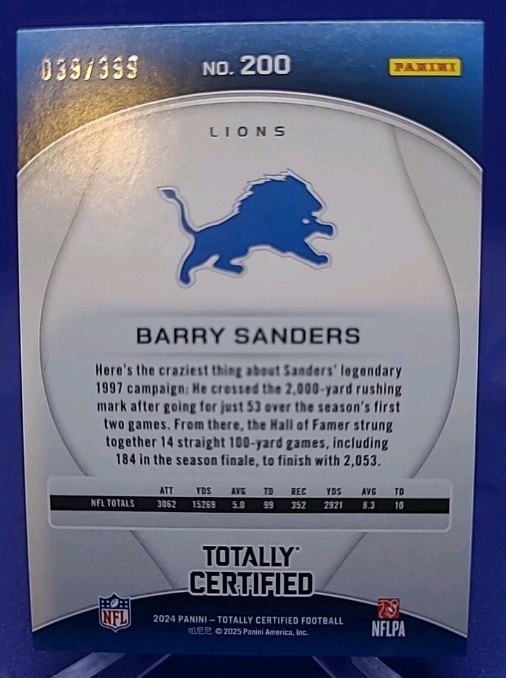 2024 Totally Certified Neon Orange Barry Sanders 039/399 #200 Detroit ...