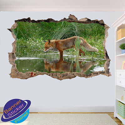 FOX RIVER SWAMP WILDLIFE 3D ART WALL STICKER ROOM OFFICE DECOR DECAL ...