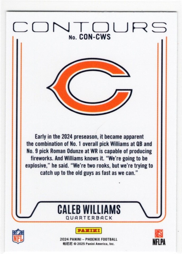 2024 Phoenix Caleb Williams RC Contours SP Rookie Bears | eBay