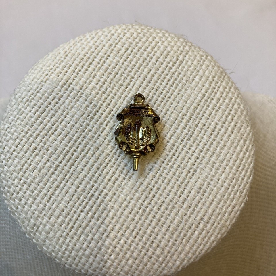 Perfect Attendance Pin Gold Tone Shield Design Lapel Pinback Tie Tack ...