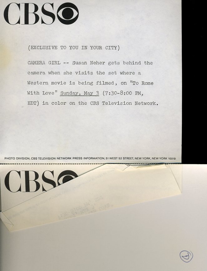 SUSAN NEHER TO ROME WITH LOVE 4/17/70 ORIG 7X9 TV Photo X3051 | eBay