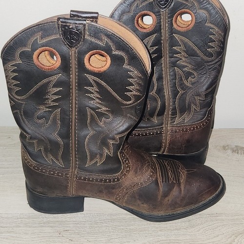 Ariat Leather Western Cowboy Boots Round Toe Brown Stitching Size 2 | eBay
