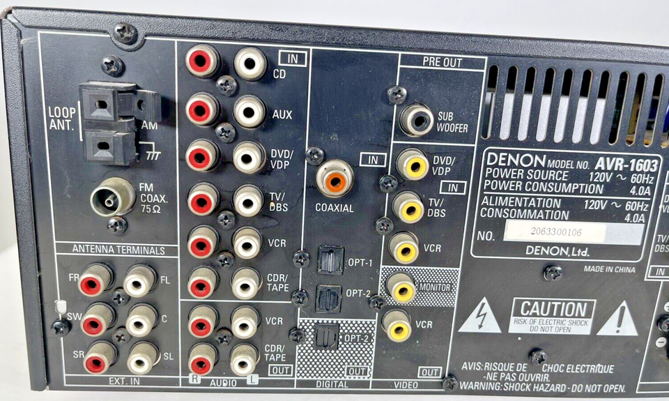 VTG Denon AVR-1603 AV Surround Sound Home Theater Receiver 5.1 Black ...