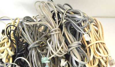 30 standard house hold tele phone cords (2ft+ea.) cables bunch box full ...