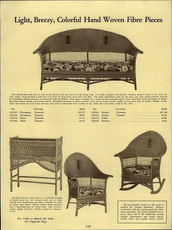 1937 PAPER AD Heywood Wakefield Wicker Fibre Sofa Couch Rocker Chair ...
