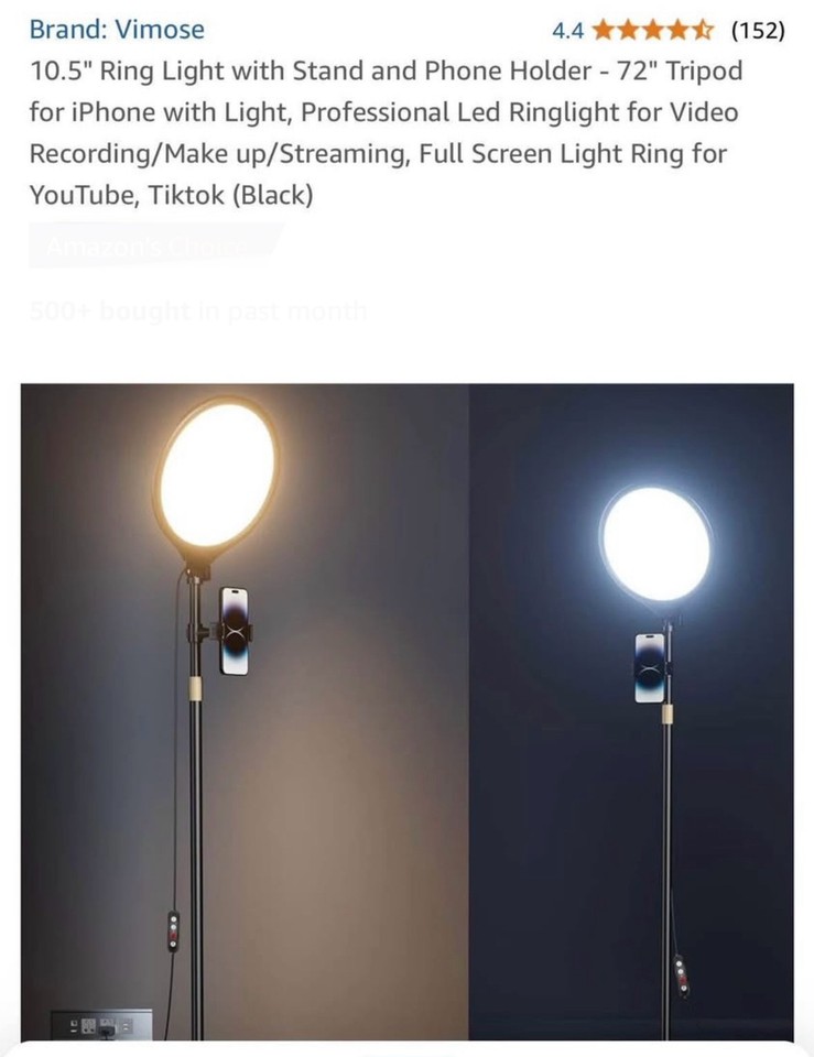 10.5" Ring Light with Stand and Phone Holder - 72" Tripod for iPhone with Lig... | eBay