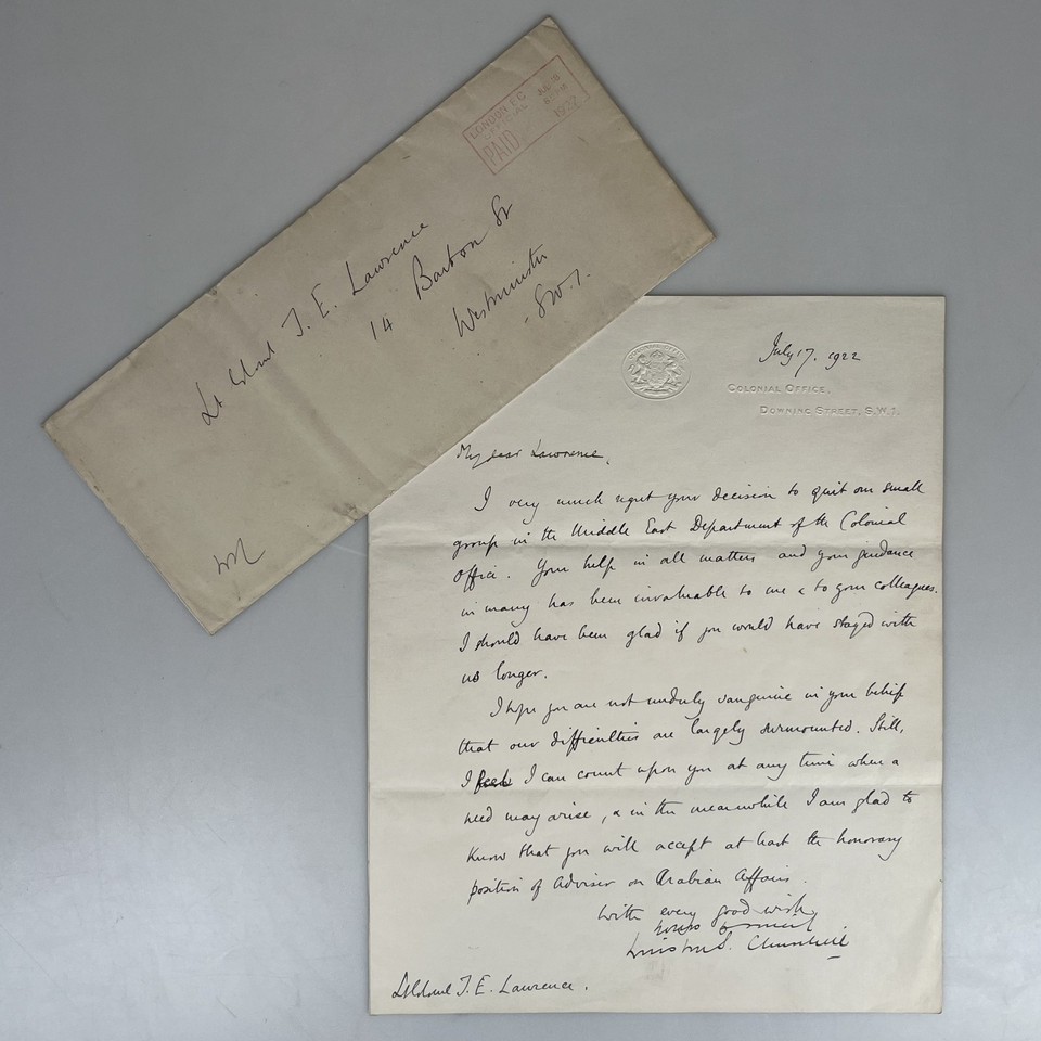 17 July 1922 autograph letter signed from Winston Churchill to T. E ...